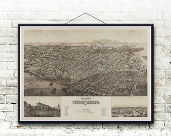Mexico City 1869 Bird's Eye View Map Fine Art Print | Etsy