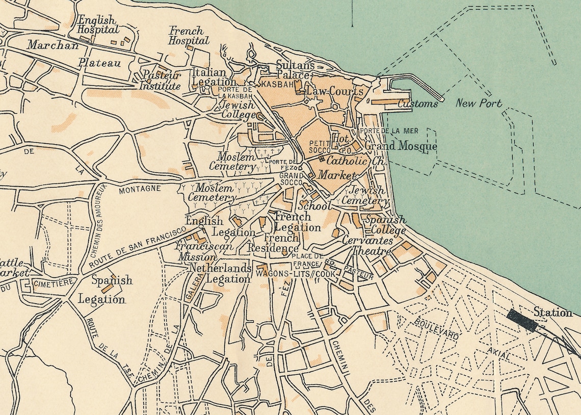 Tangier Morocco 1923 Map Fine Art Print | Etsy