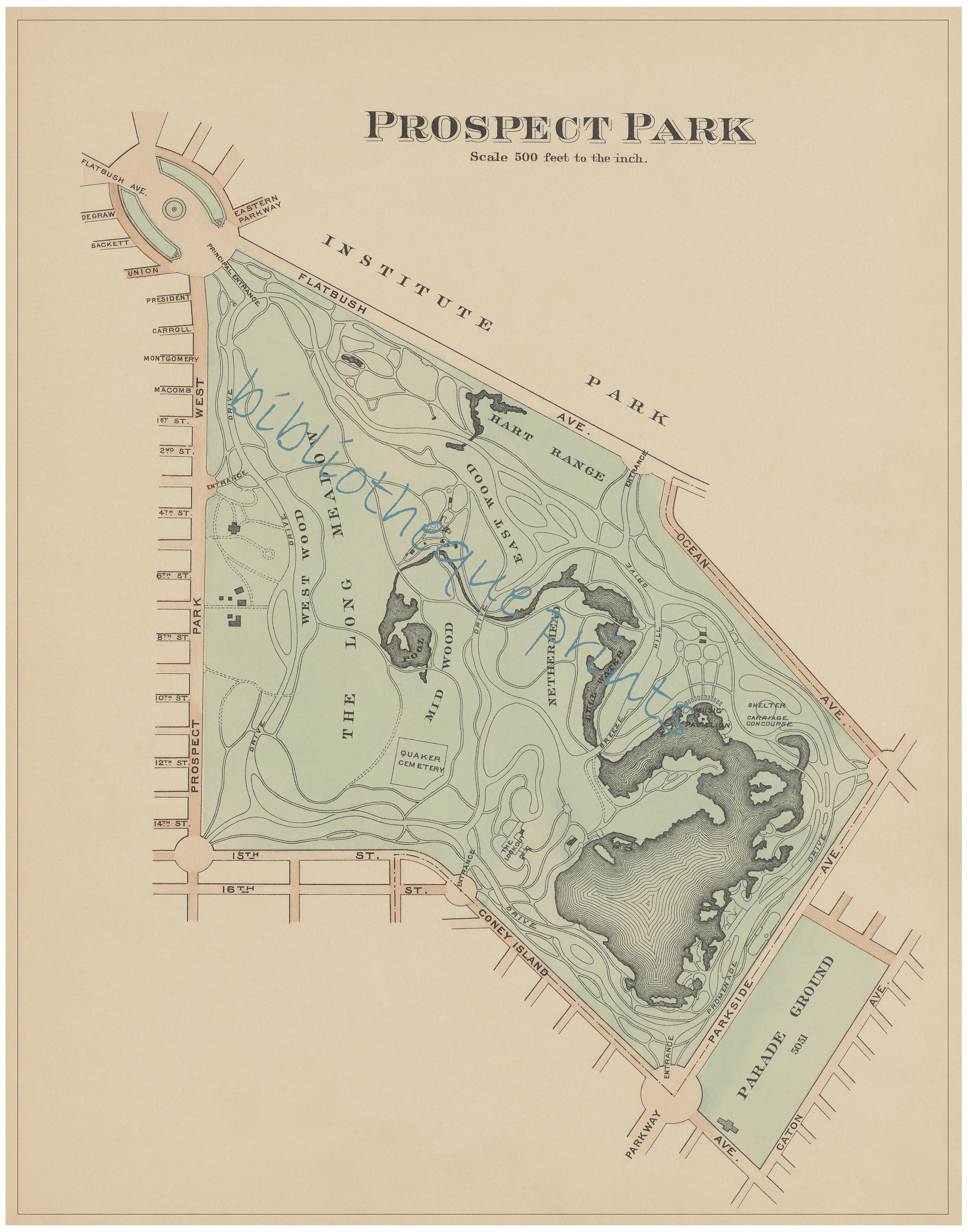 Prospect Park Brooklyn 1908 Map | Fine Art Print - Etsy