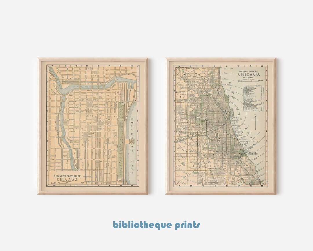 Chicago Illinois Maps Gallery Wall | 2 Print Set | Fine Art Prints - Etsy