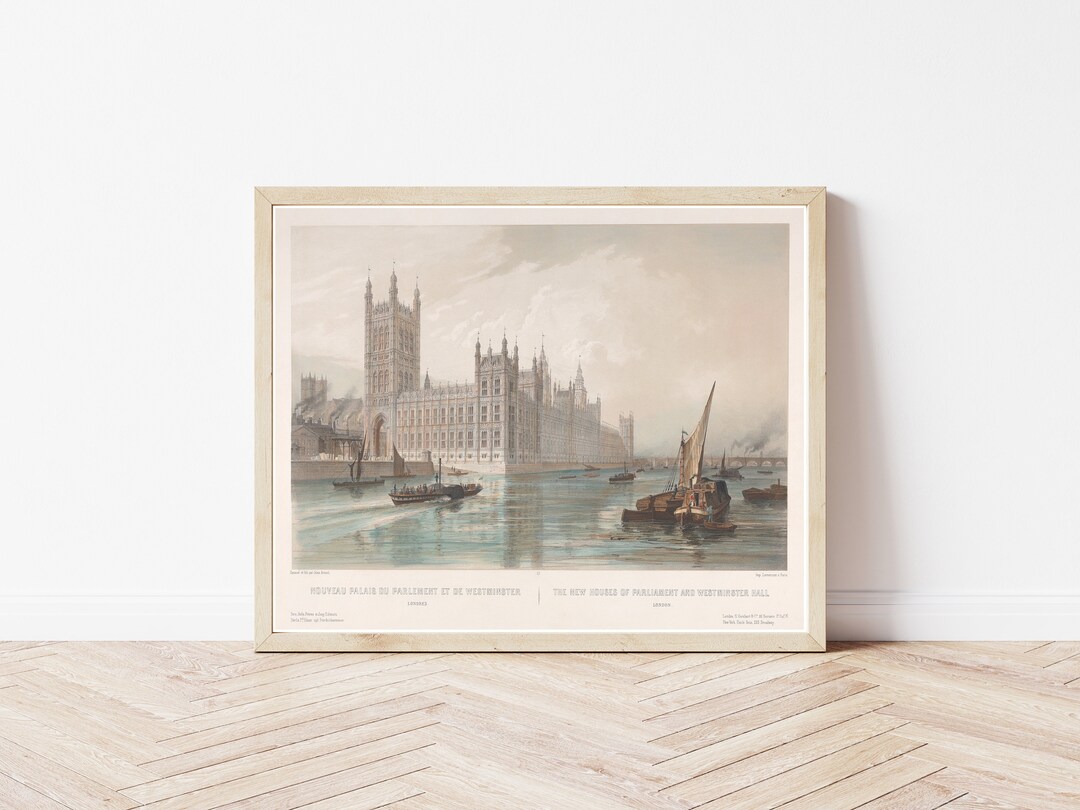 London England Parliament View Circa 1850 Lithograph | Fine Art Print ...