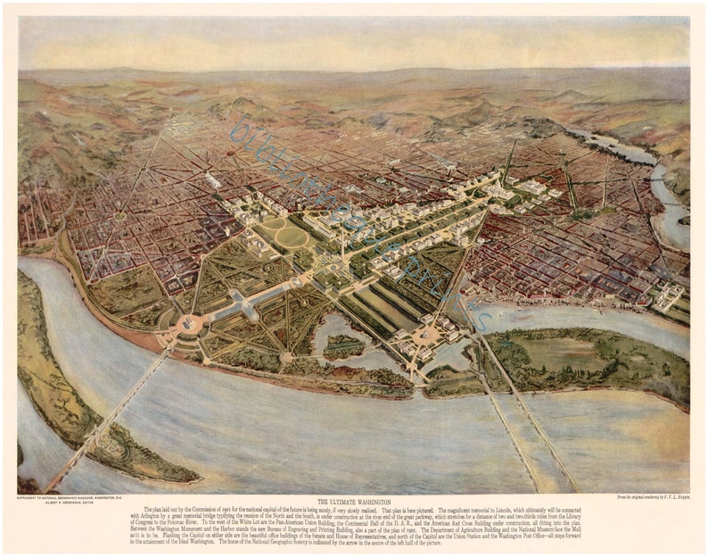 Washington DC 1915 Bird's Eye View Map Fine Art Print - Etsy