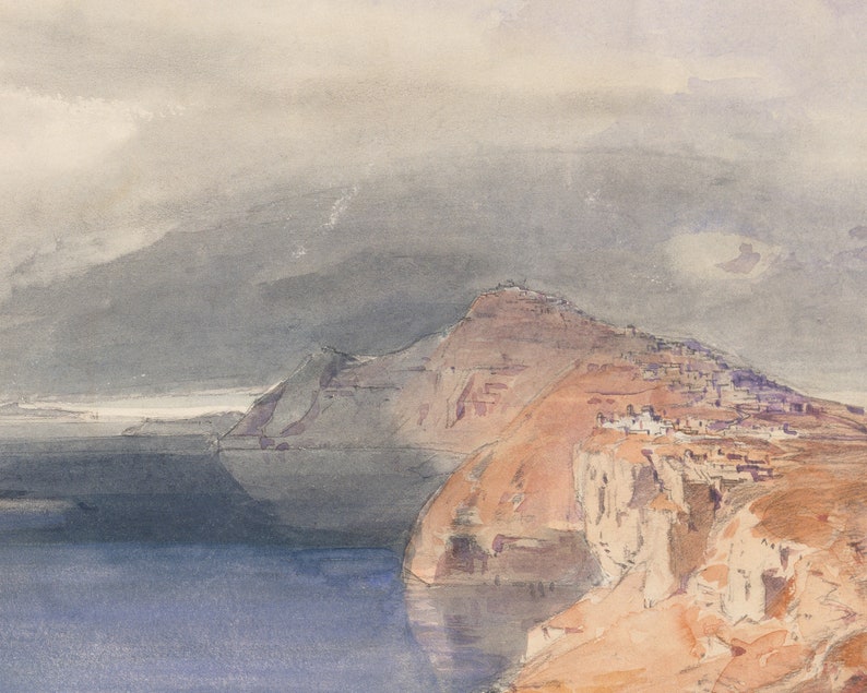 Santorini Greece View Circa 1840 Watercolor Painting | Fine Art Print ...