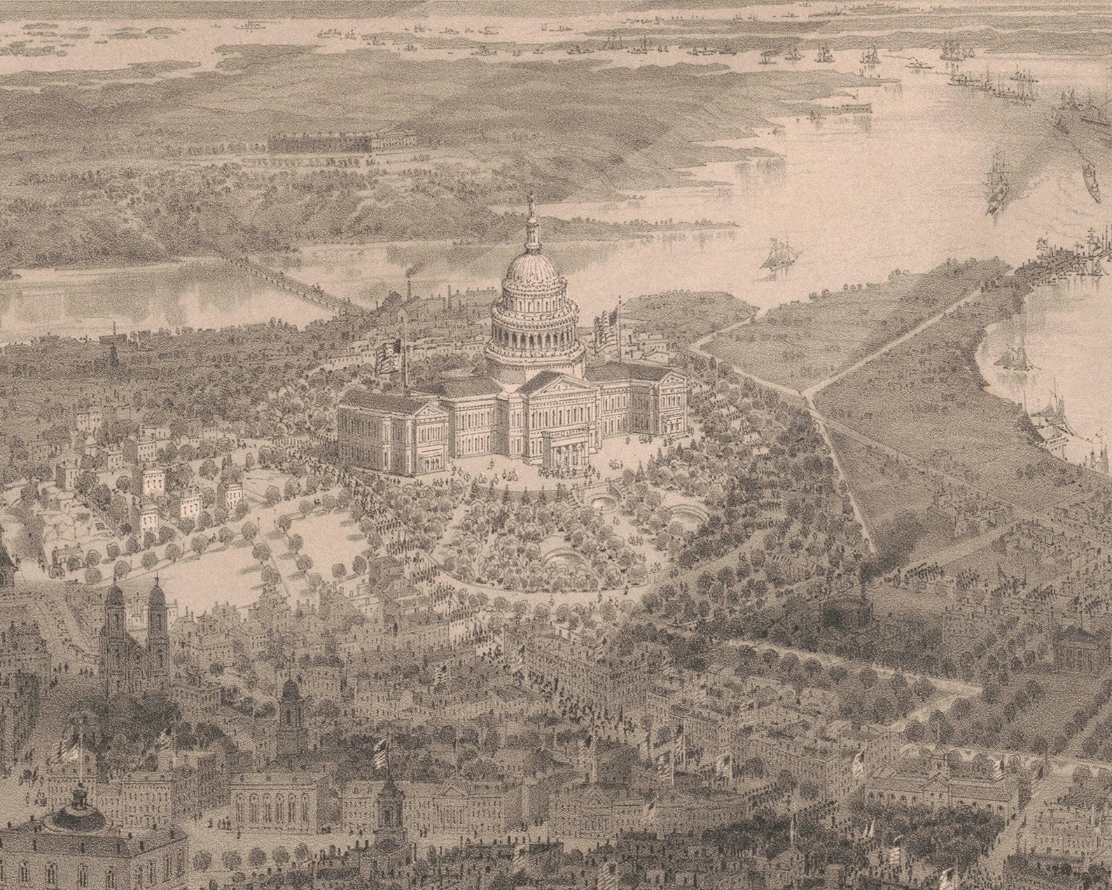 Washington DC 1865 Bird's Eye View Map | Fine Art Print - Etsy