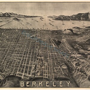 Berkeley California 1909 Bird's Eye View Map | Fine Art Print - Etsy