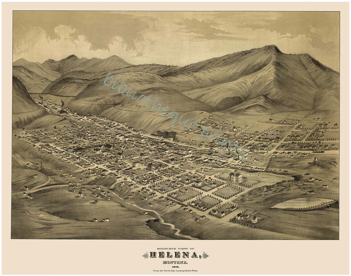 Helena Montana 1875 Bird's Eye View Map | Fine Art Print - Etsy