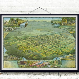Phoenix Arizona 1885 Bird's Eye View Map Fine Art Print - Etsy