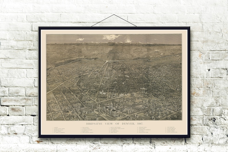 Denver Colorado 1887 Bird's Eye View Map Fine Art Print - Etsy