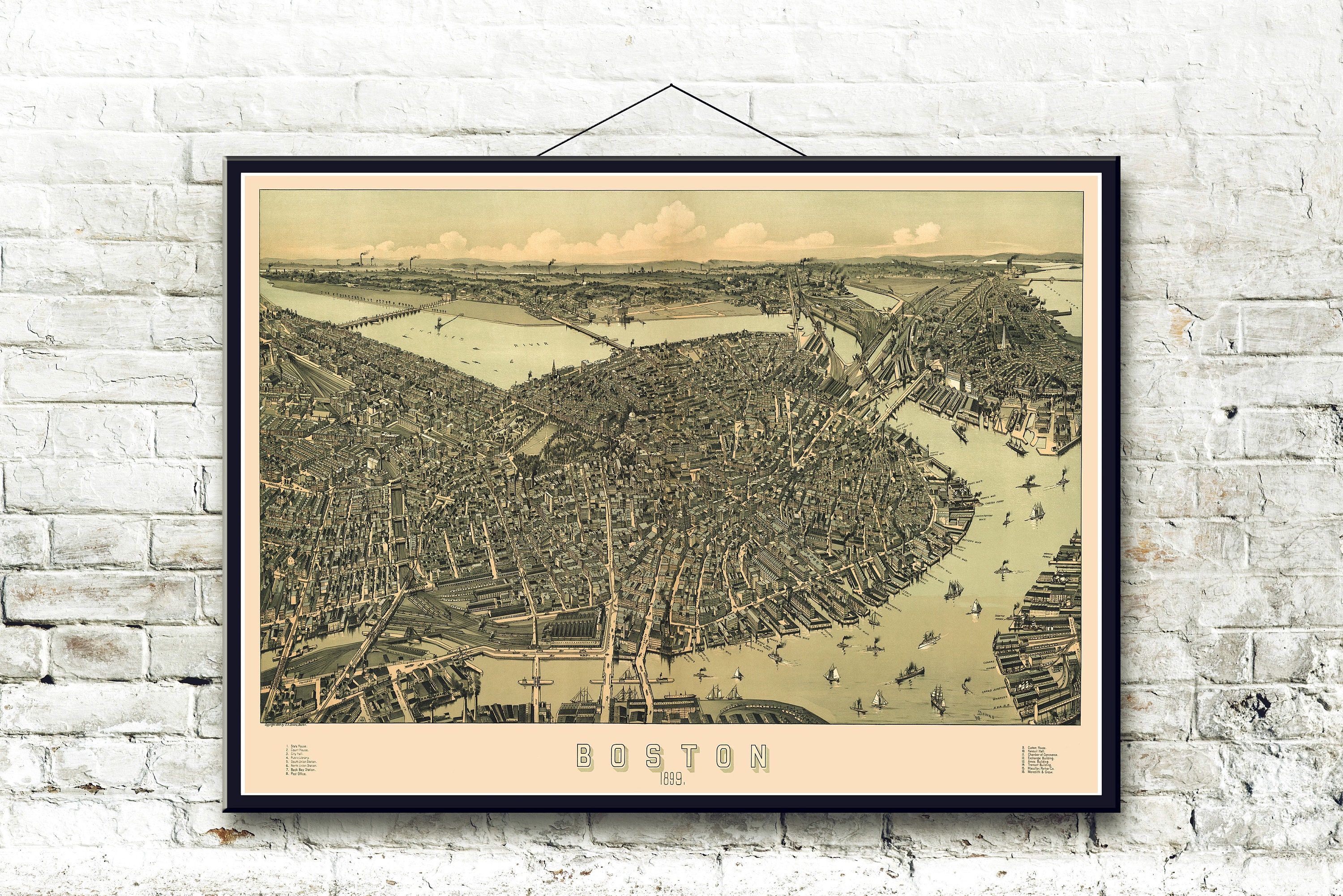 Boston Massachusetts 1899 Bird's Eye View Map Fine Art | Etsy