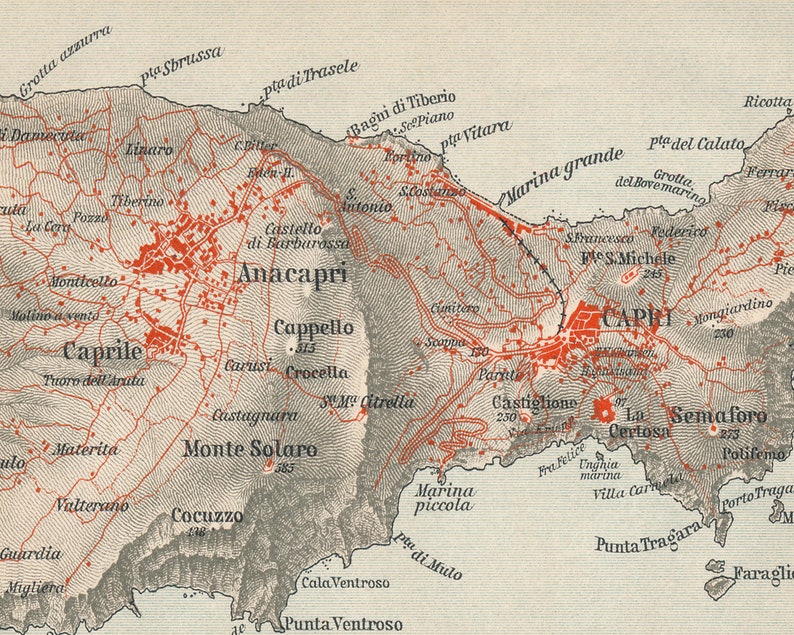 Capri Italy 1908 Map | Fine Art Print - Etsy