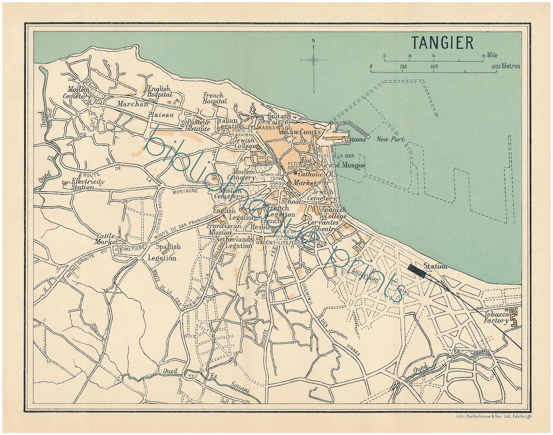 Tangier Morocco 1923 Map Fine Art Print | Etsy
