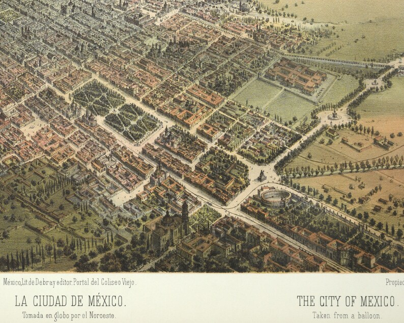 Mexico City 1869 Bird's Eye View Map Fine Art Print | Etsy