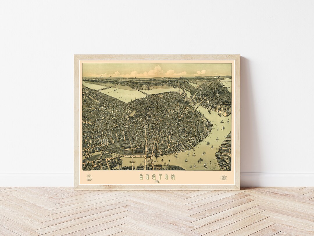 Boston Massachusetts 1899 Bird's Eye View Map | Fine Art Print - Etsy