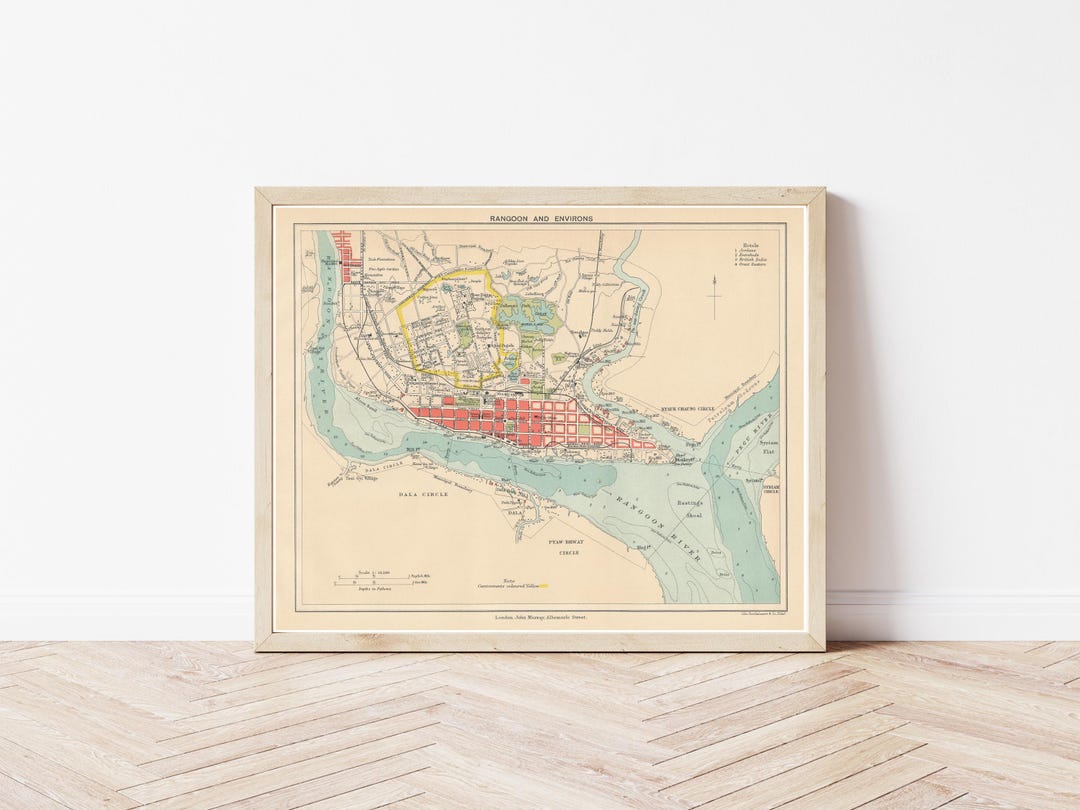 Yangon Myanmar 1909 Map | Fine Art Print - Etsy
