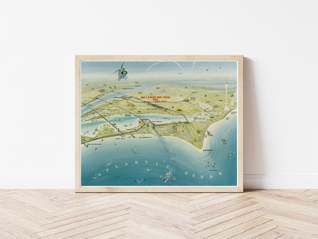 NASA Cape Kennedy Florida Space Coast Map Art 1965 Painting | Fine Art ...