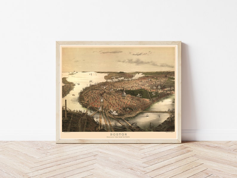 Boston Massachusetts 1877 Bird's Eye View Map Fine Art Print - Etsy