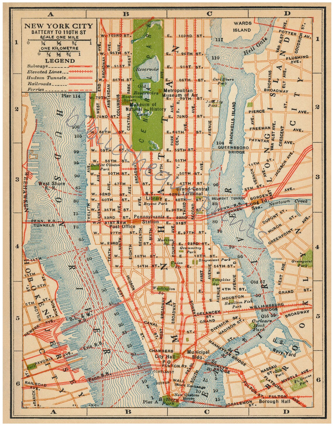 Manhattan New York City 1916 Map | Fine Art Print - Etsy