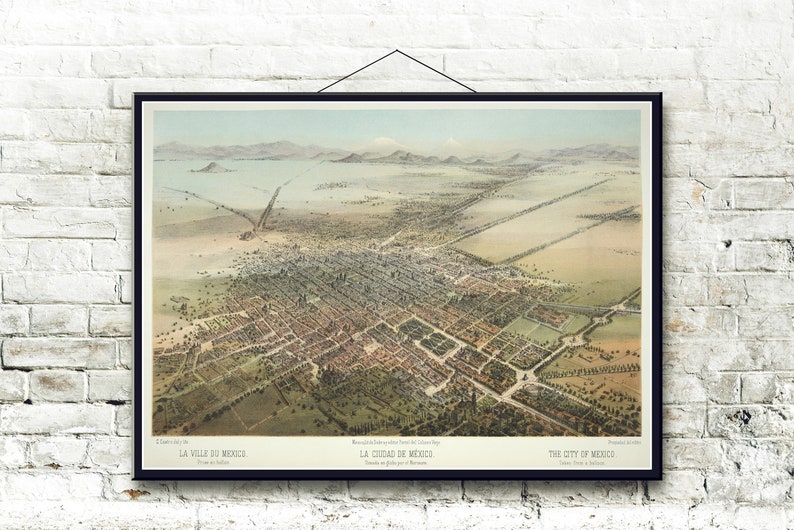 Mexico City 1869 Bird's Eye View Map Fine Art Print | Etsy