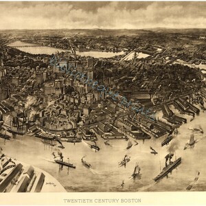 Boston Massachusetts 1905 Bird's Eye View Map | Fine Art Print - Etsy