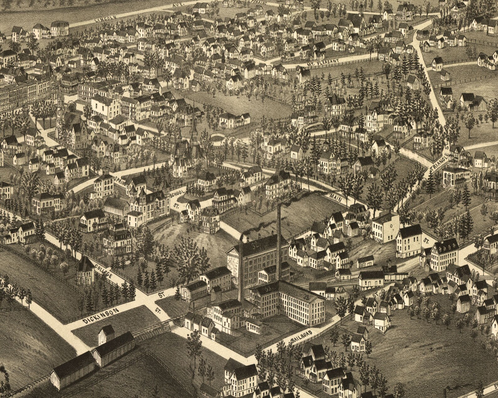 Amherst Massachusetts 1886 Bird's Eye View Map | Fine Art Print - Etsy