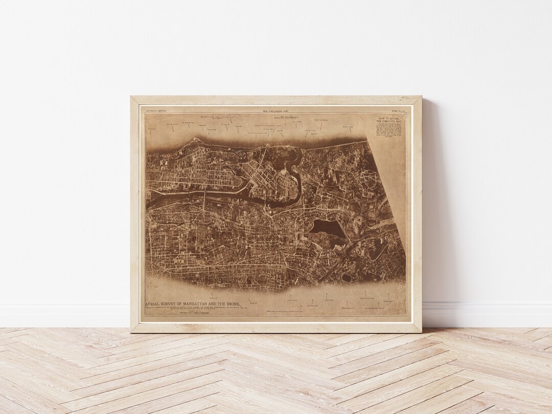 New York City, Manhattan, Bronx 1922 Aerial View Map Fine Art Print ...