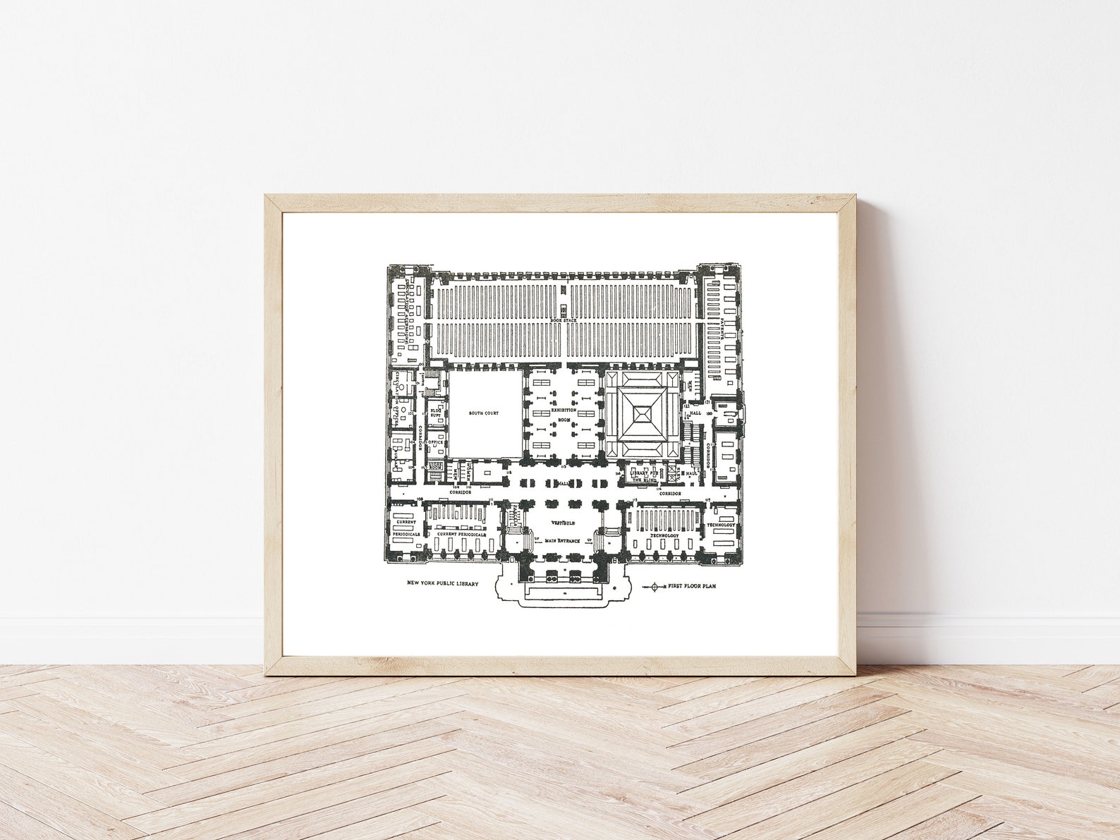 New York Public Library 1916 Architectural Floor Plan | Fine Art Print ...