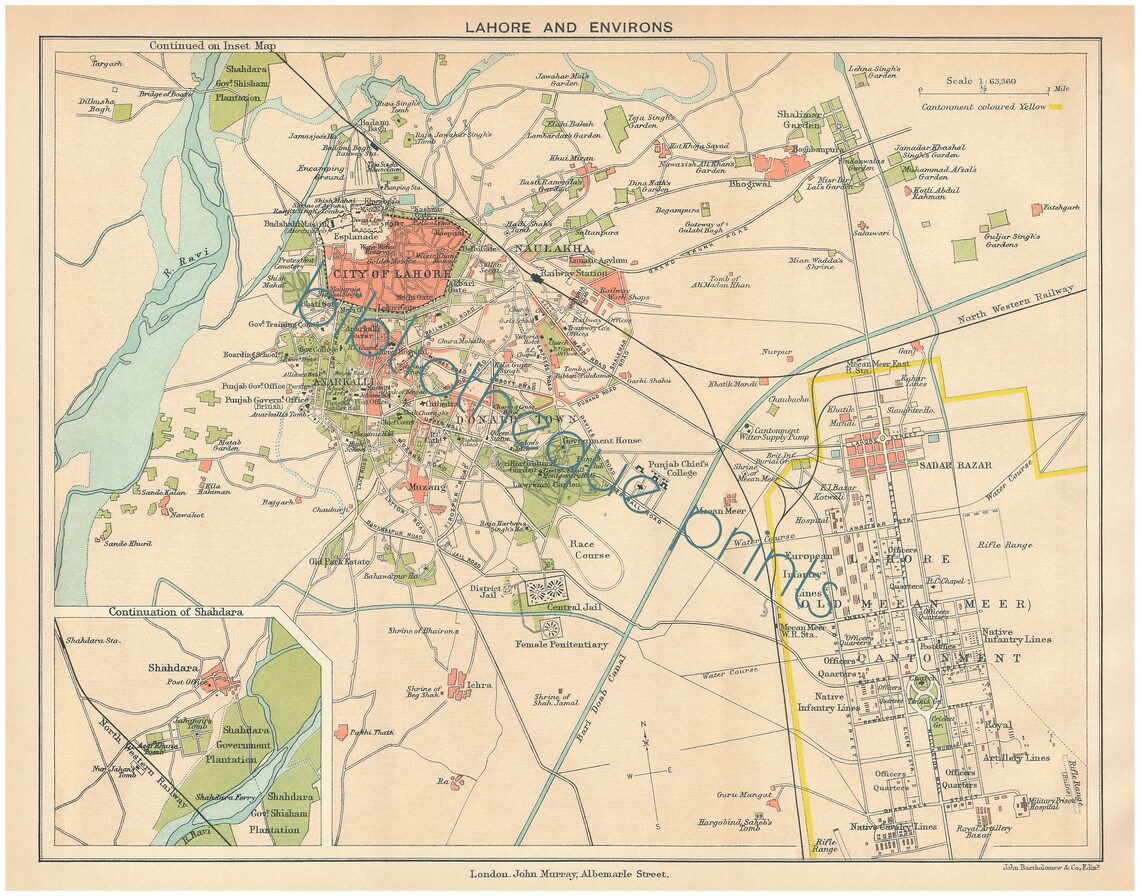 Lahore Pakistan 1909 Map | Fine Art Print - Etsy
