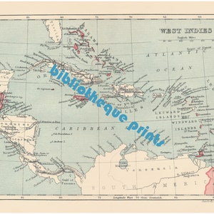 Caribbean 1927 Map | Fine Art Print - Etsy
