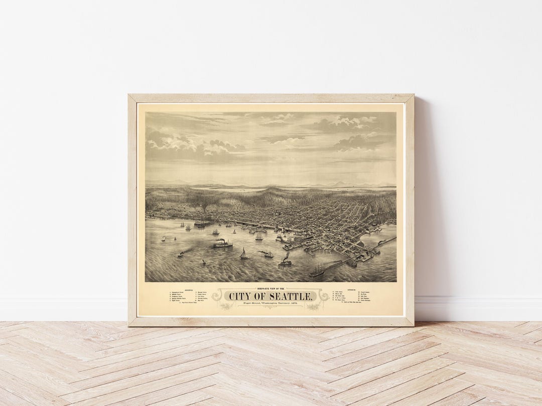 Seattle Washington 1878 Bird's Eye View Map | Fine Art Print - Etsy