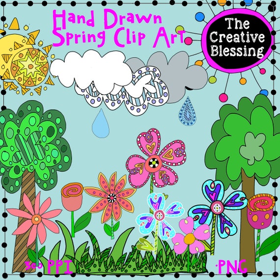 Hand Drawn Doodle Spring Clip Art PNG Images Flower Clip Art | Etsy