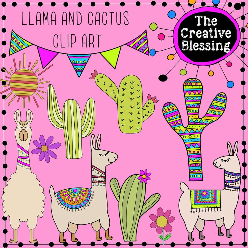 Llama and Cactus Clip Art Digital Stickers - Etsy