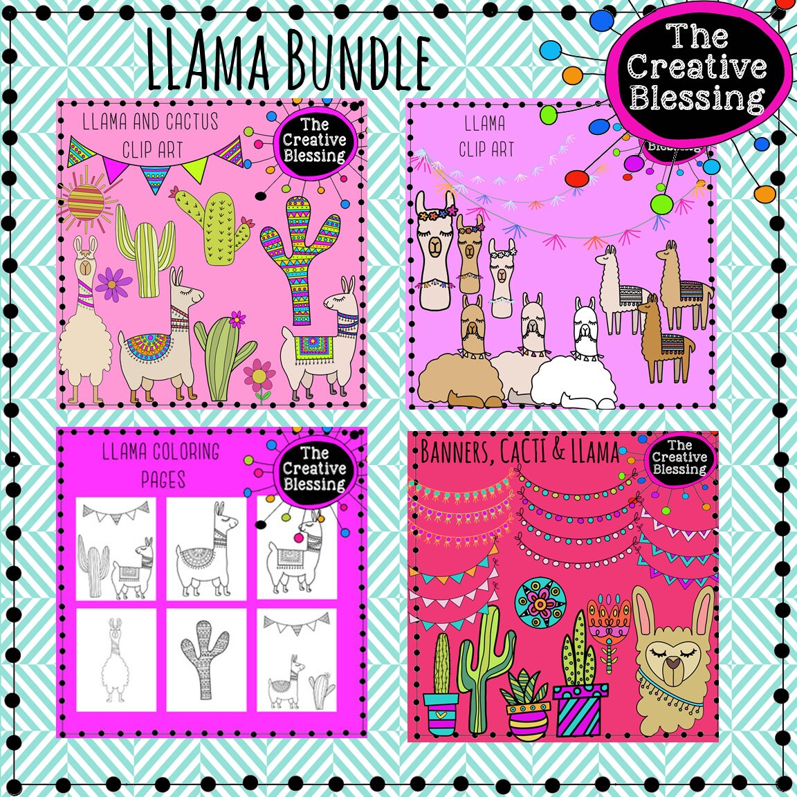 Llama Cactus Clip Art and Coloring Pages Bundle - Etsy