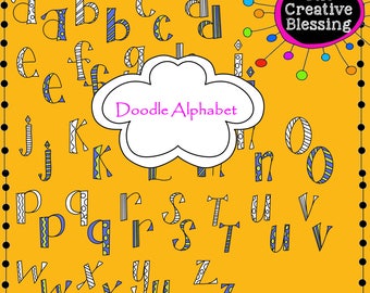 Fancy Alphabet Clip Art Hand Drawn Letters, Pen and Ink, Vector Letters ...