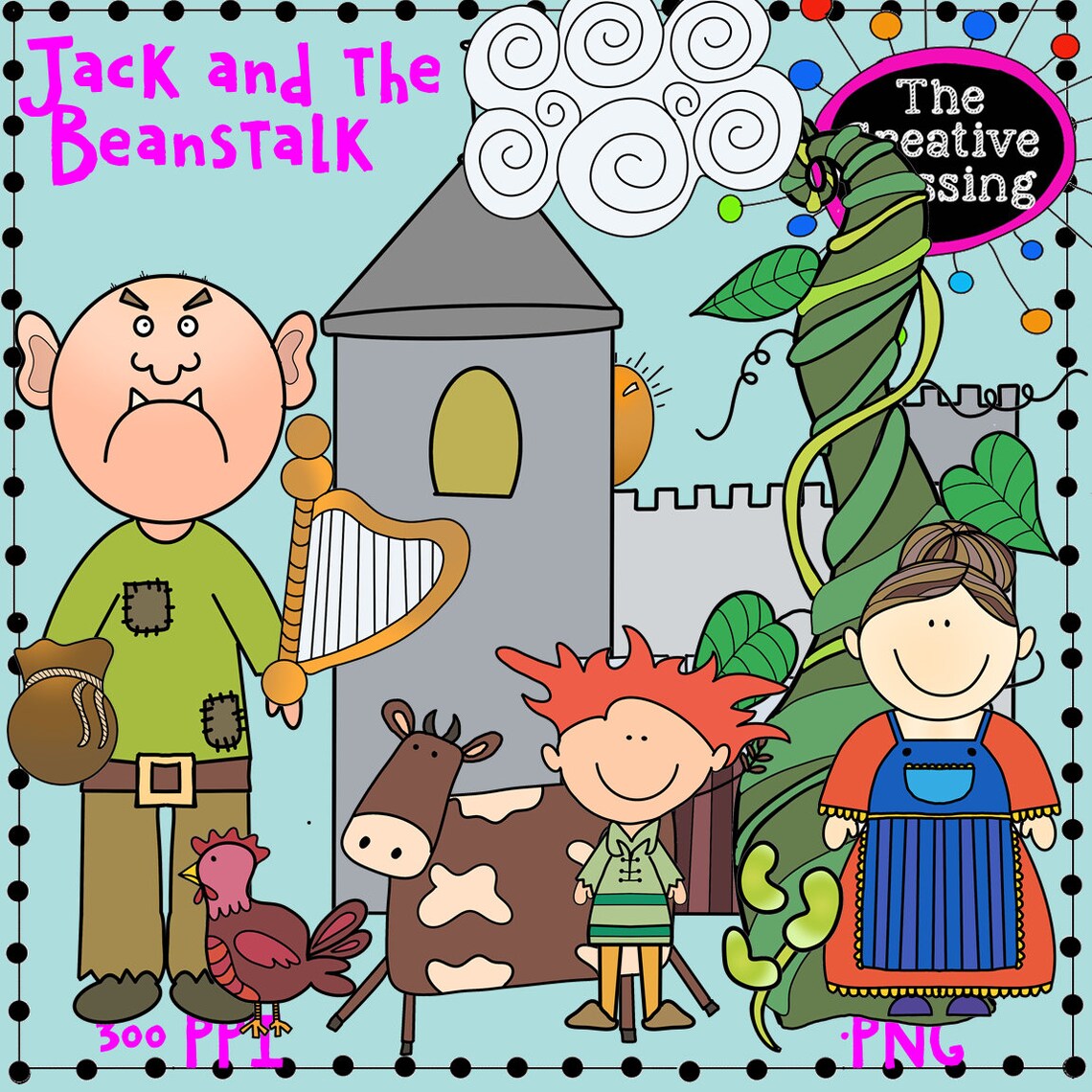 Jack and the Beanstalk Fairy Tale Hand Drawn Clip Art Digital Stickers ...