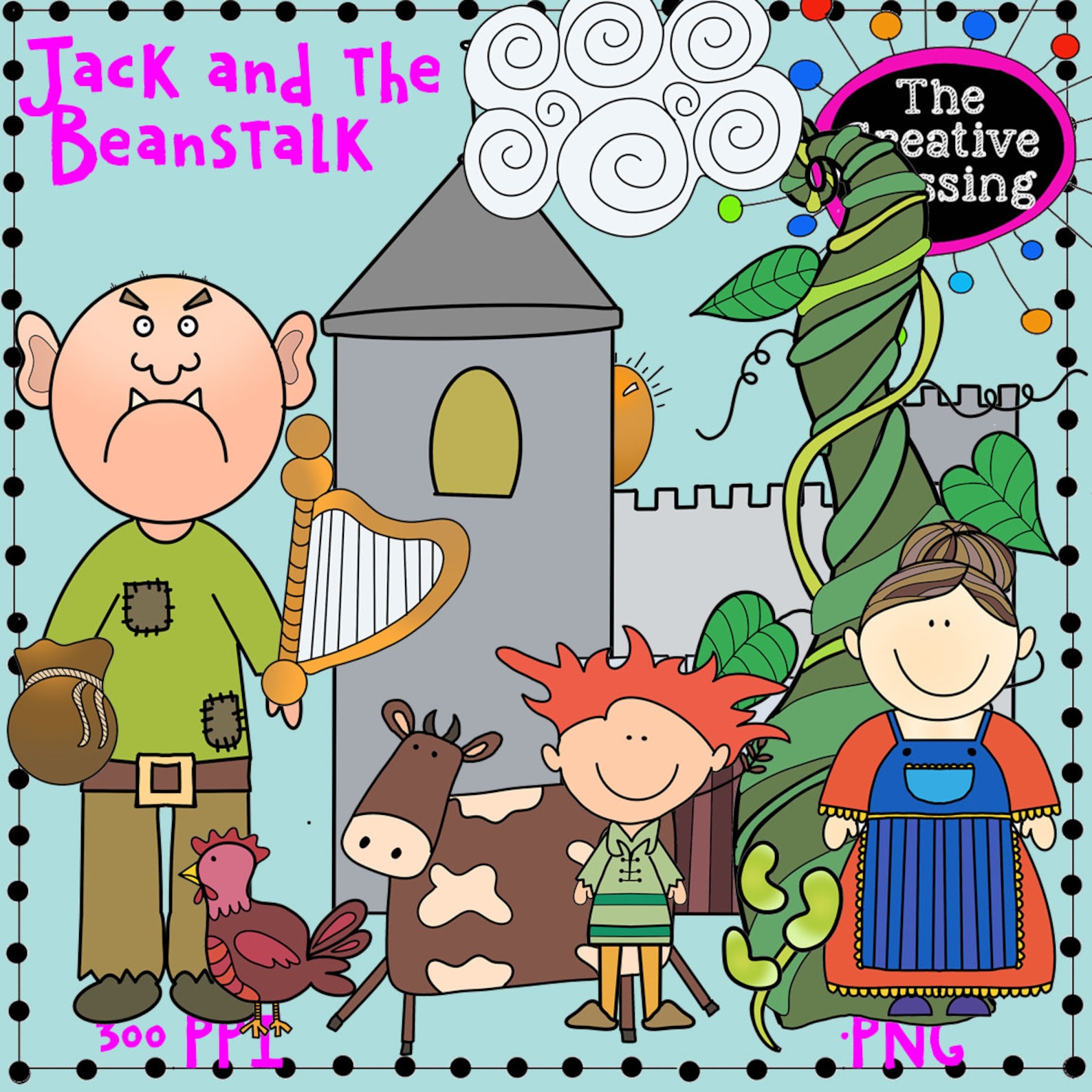 Jack and the Beanstalk Fairy Tale Hand Drawn Clip Art Digital Stickers ...