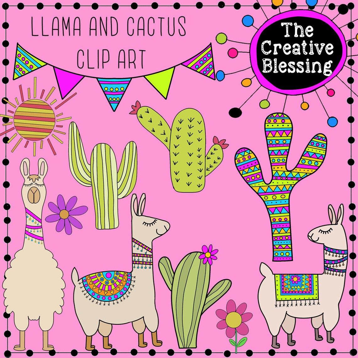 Llama, Cactus Clip Art and Coloring Pages Bundle - Etsy