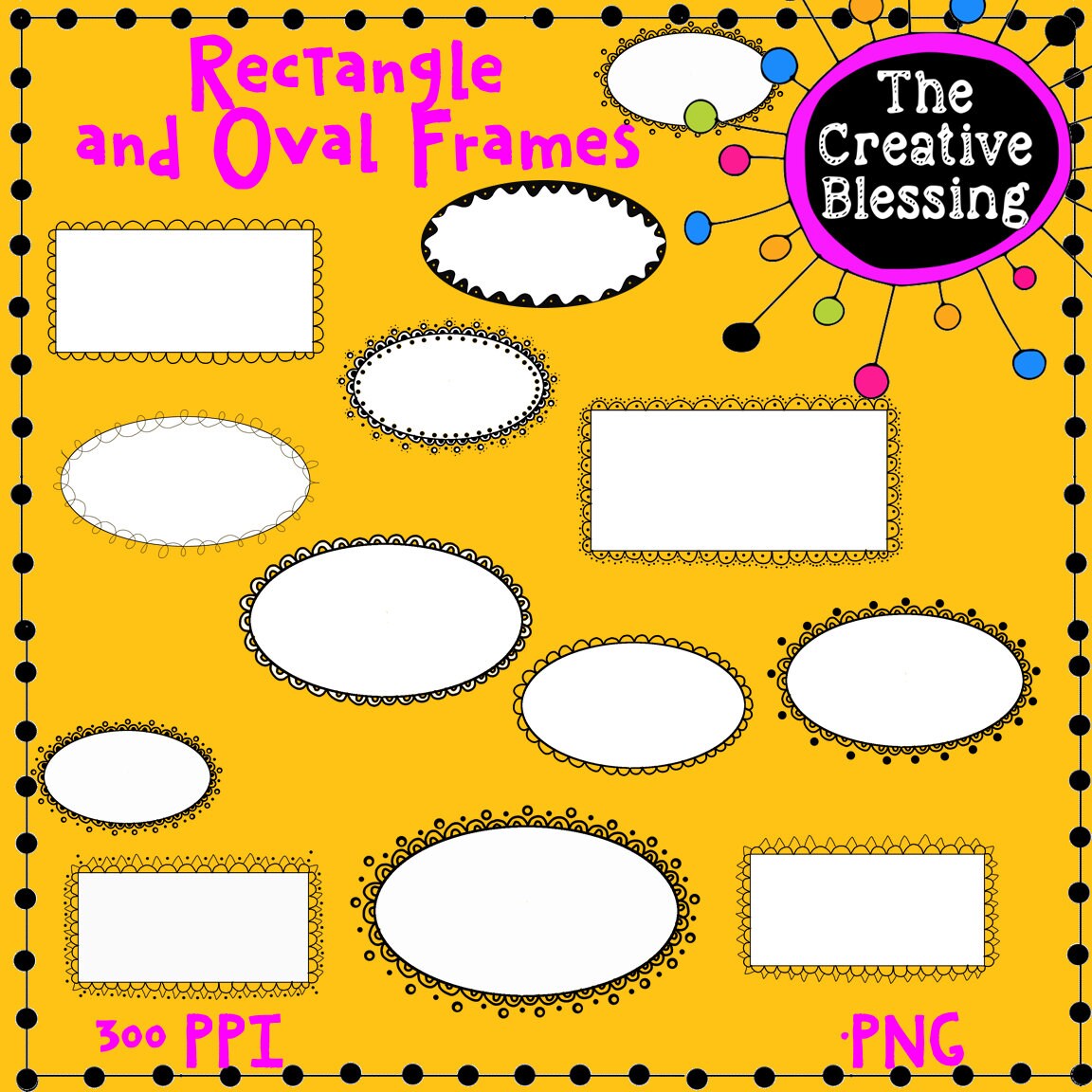 12 Hand Drawn Doodle Borders / Frames Clip Art PNG Images Digital ...