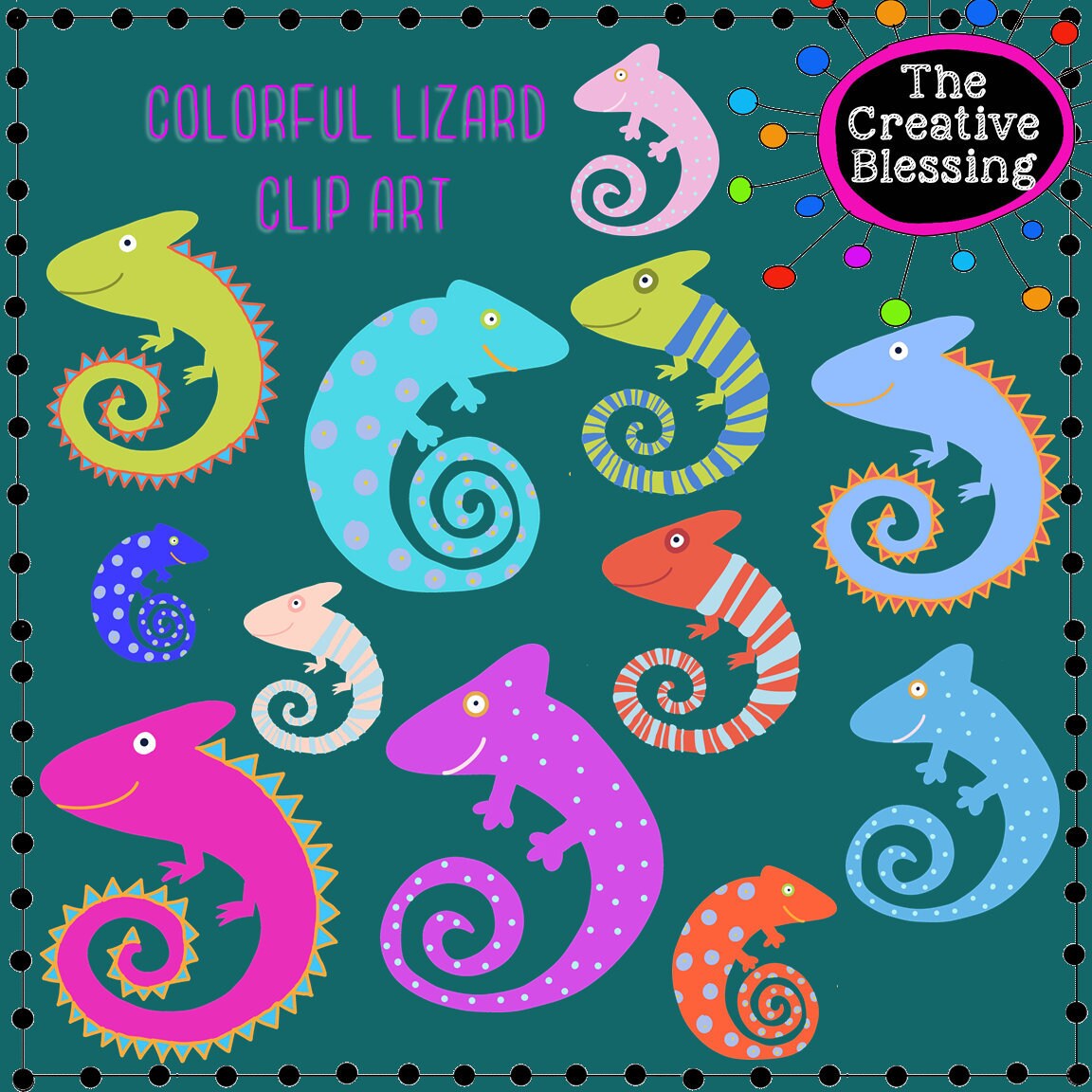 Colorful Hand Drawn Lizards Digital Stickers - Etsy