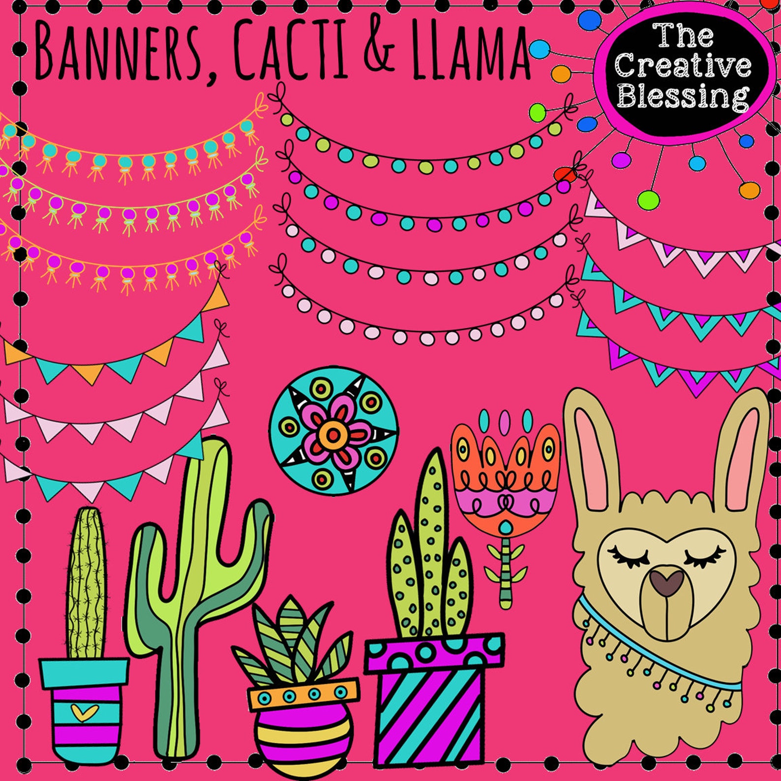 Llama, Cactus Clip Art and Coloring Pages Bundle - Etsy