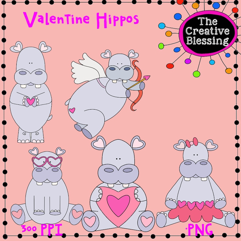 Valentine Hippo Clip Art - Etsy