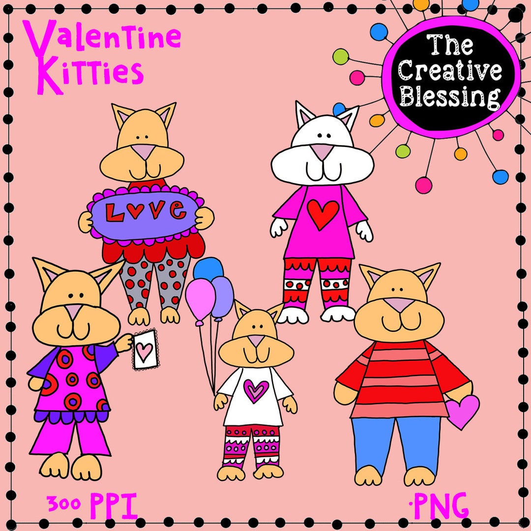 5 Doodle Valentine Love Kitty Clip Art Graphics Digital Stickers - Etsy