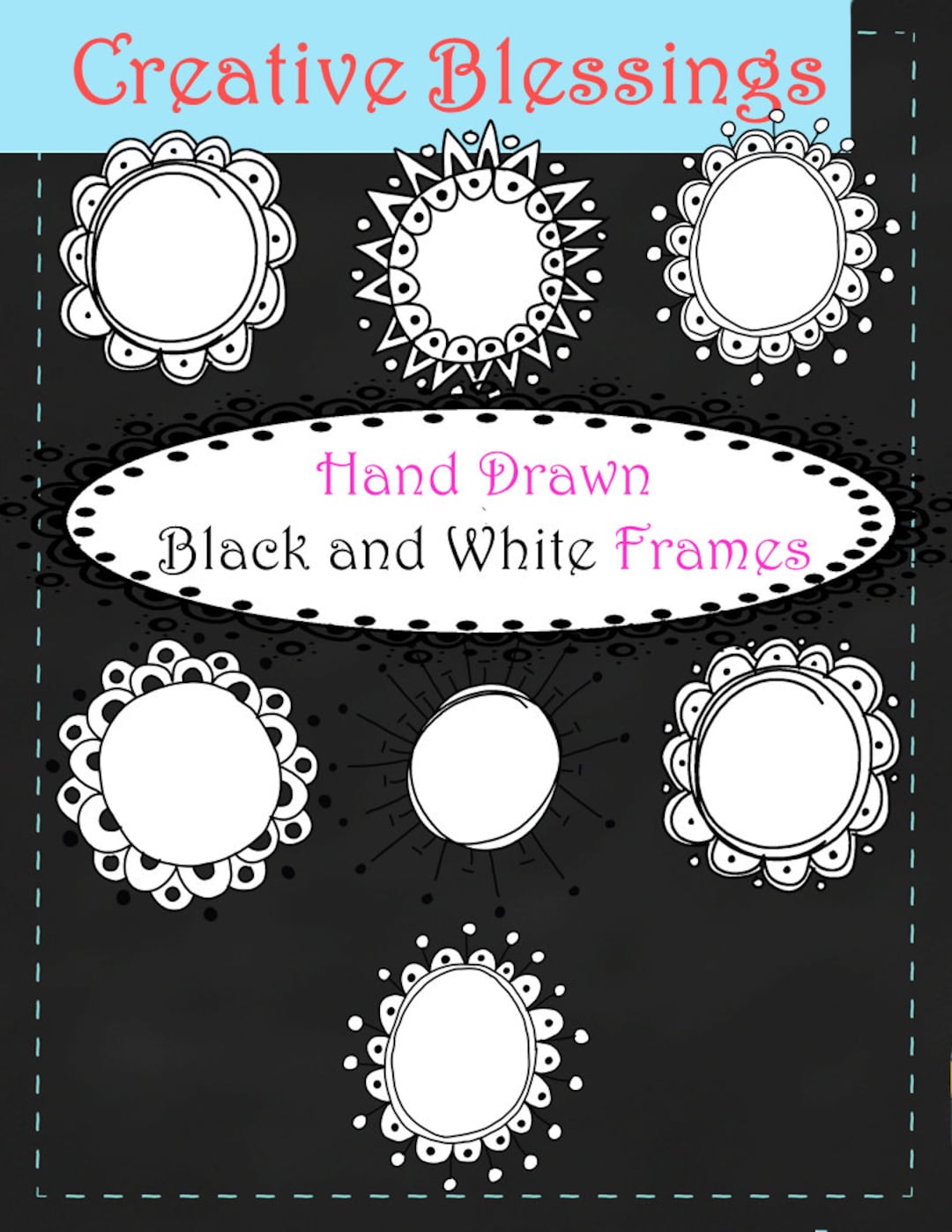 7 Hand Drawn Doodle Circle Frames Clip Art PNG Images Digital Stickers ...