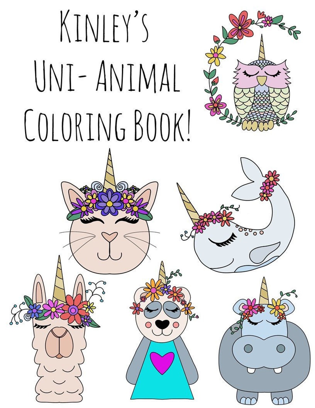Customizable Uni-animal Printable Coloring Book - Etsy