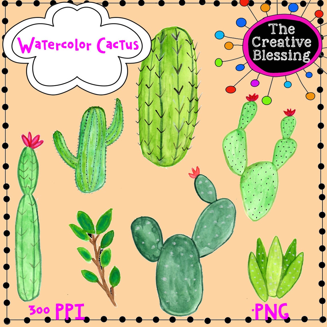 Watercolor Cactus Clip Art - Etsy
