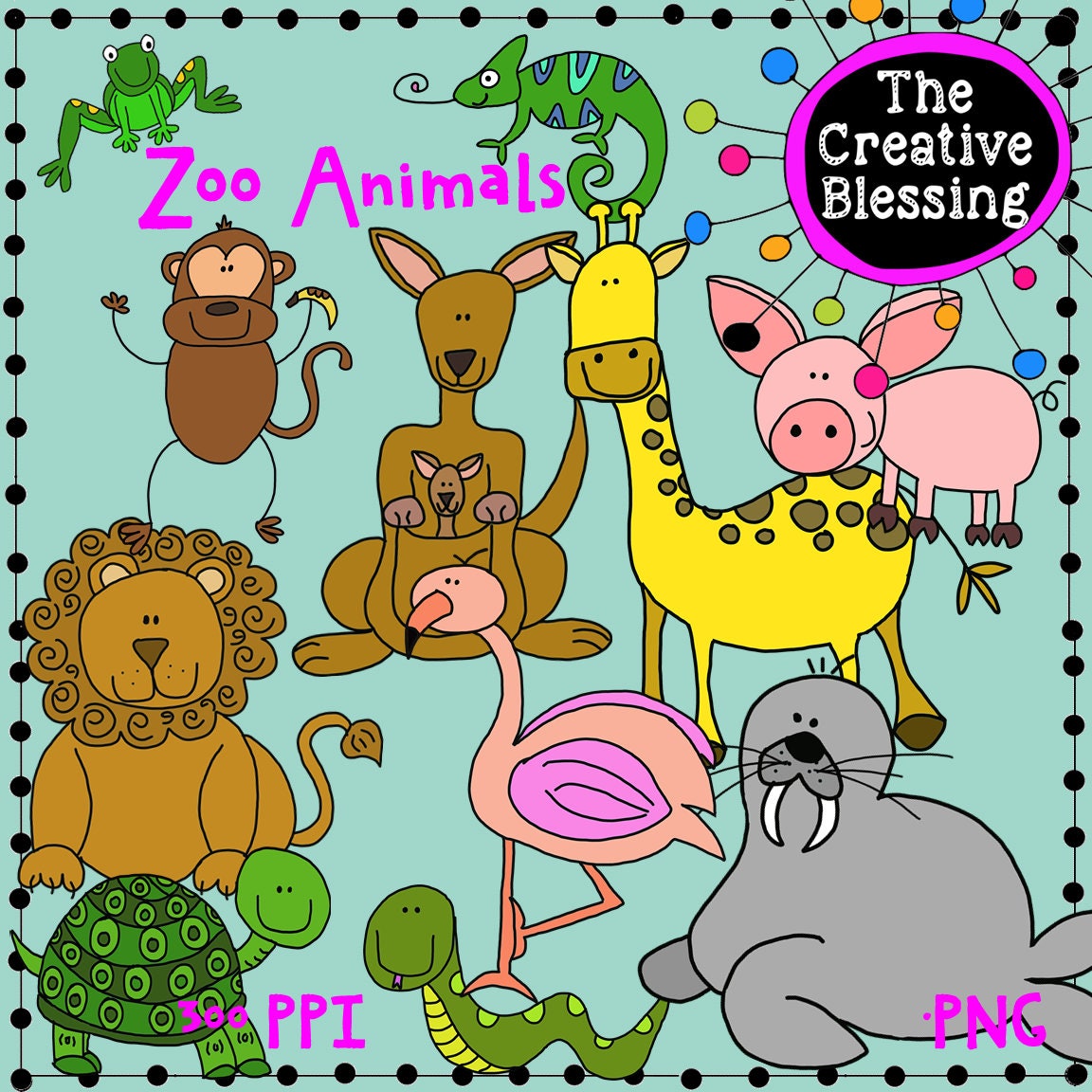 Hand Drawn Doodle Zoo Animal Clip Art Digital Stickers - Etsy