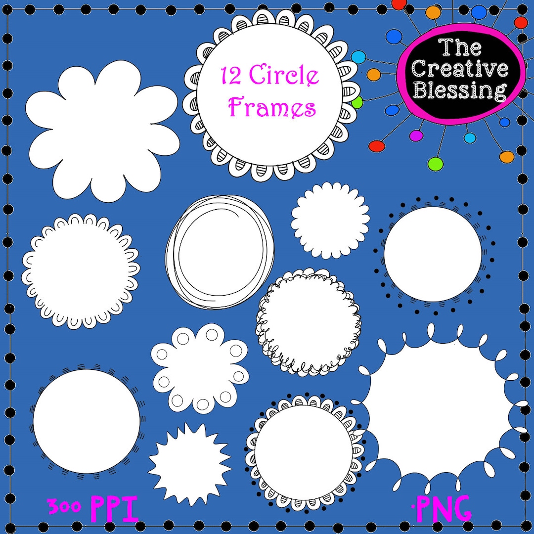 12 Circle Doodle Frame Hand Drawn Clip Art Digital Stickers - Etsy