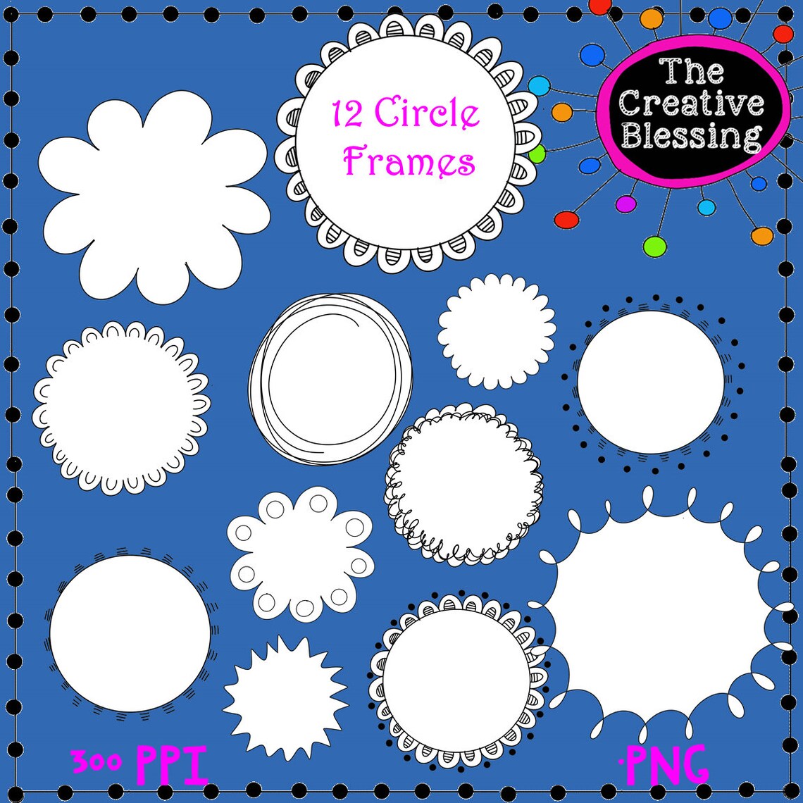 12 Circle Doodle Frame Hand Drawn Clip Art Digital Stickers - Etsy