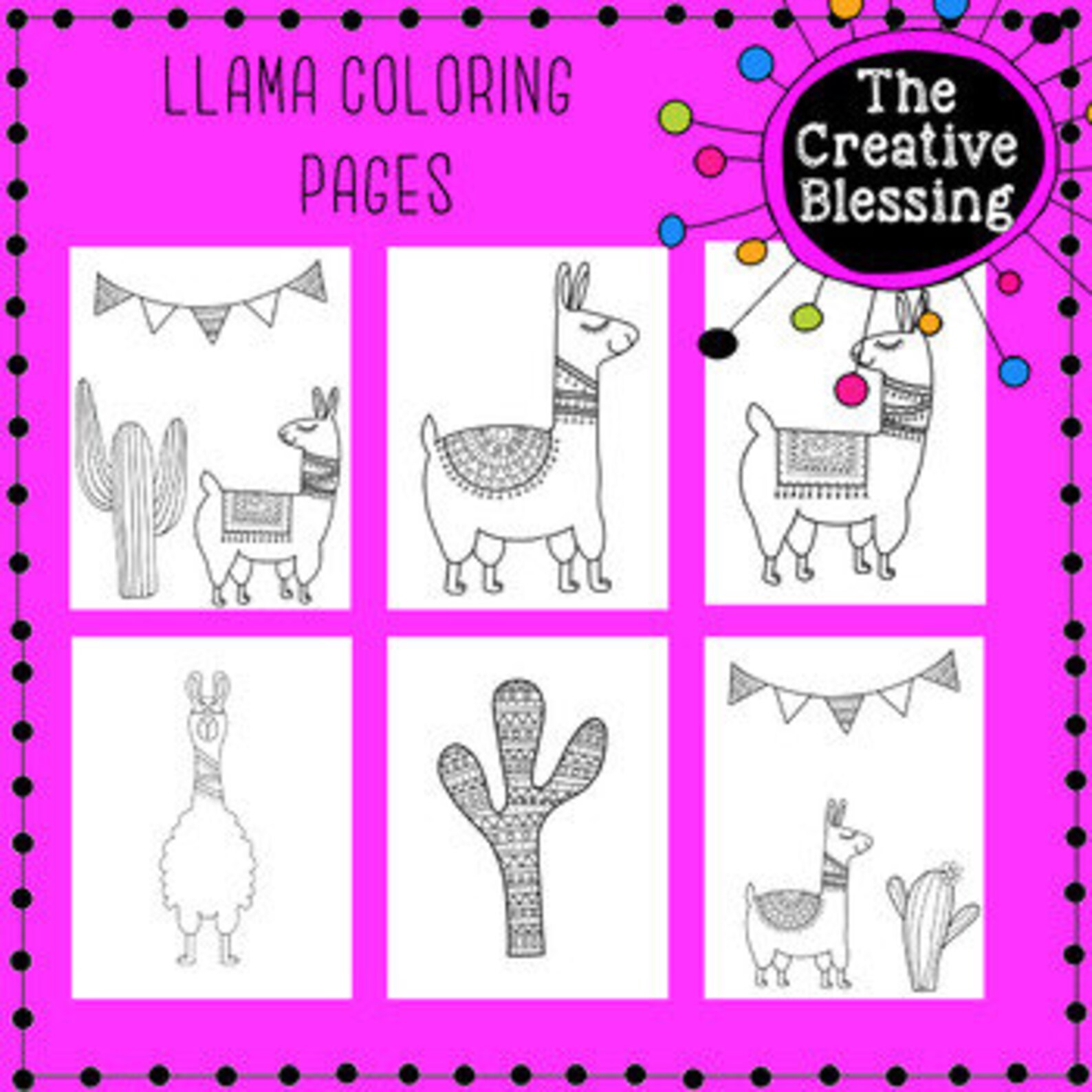 Llama, Cactus Clip Art and Coloring Pages Bundle - Etsy