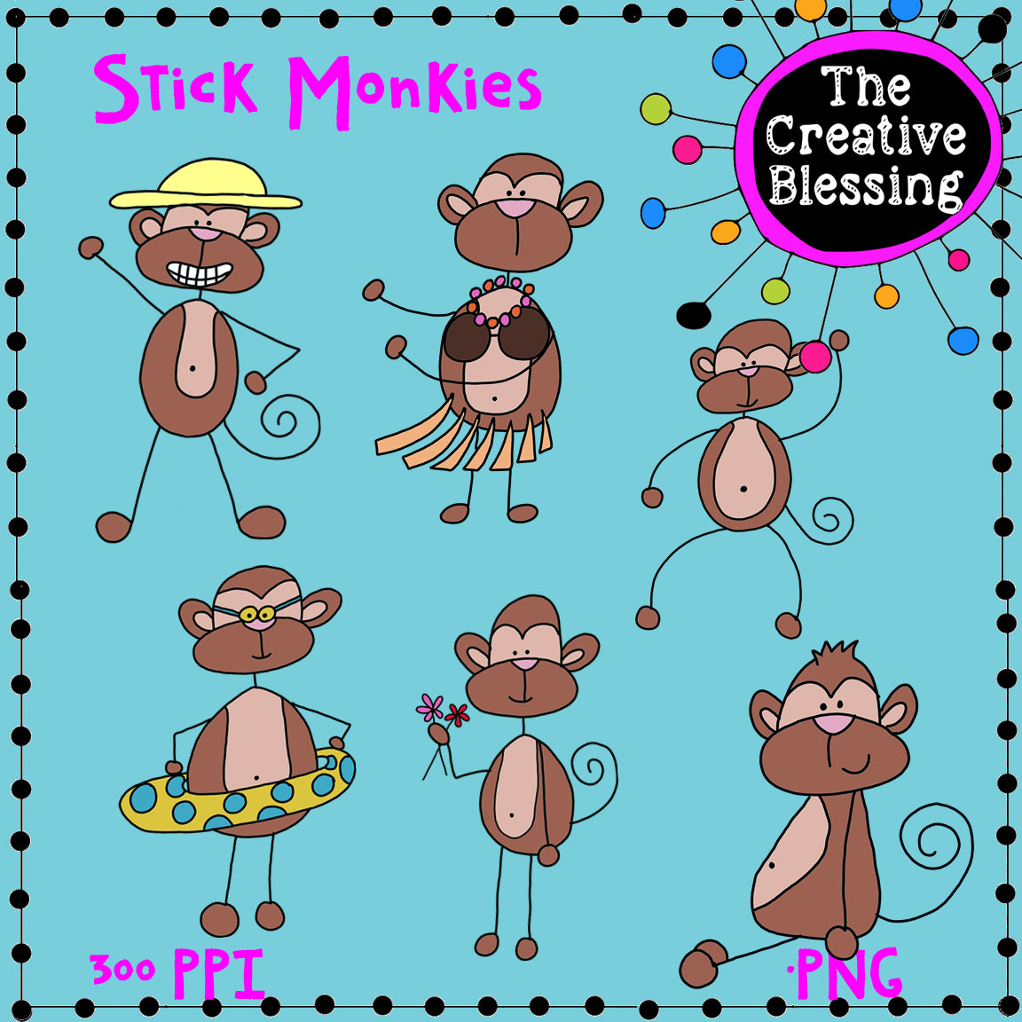 Hand Drawn Doodle Monkey Clip Art Graphics Digital Stickers - Etsy