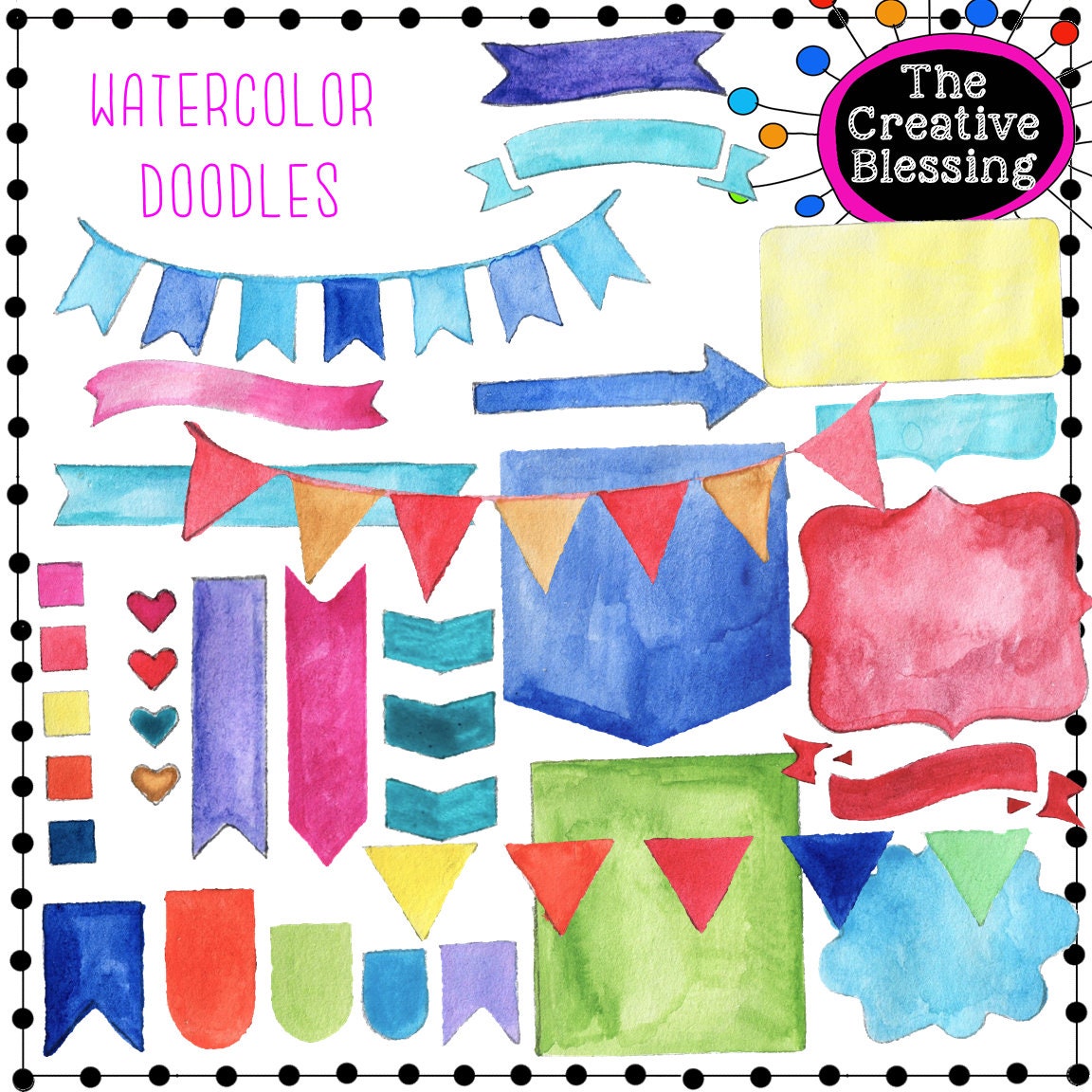 Watercolor Doodle Clipart, Digital Scrapbooking, Hand Painted ...